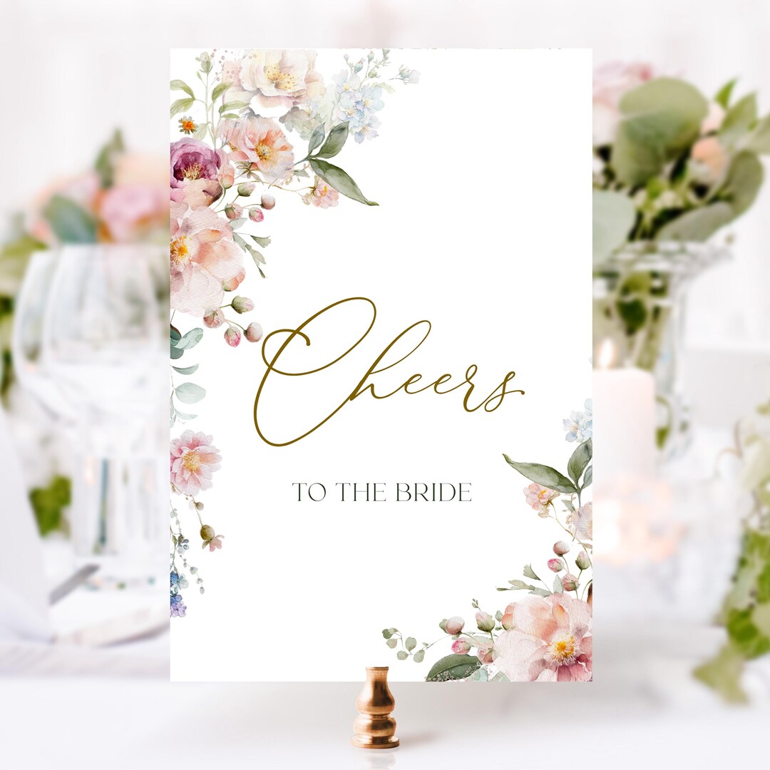 Cheers to the Bride Sign: Spring Floral Bridal Shower Decor (printable ...