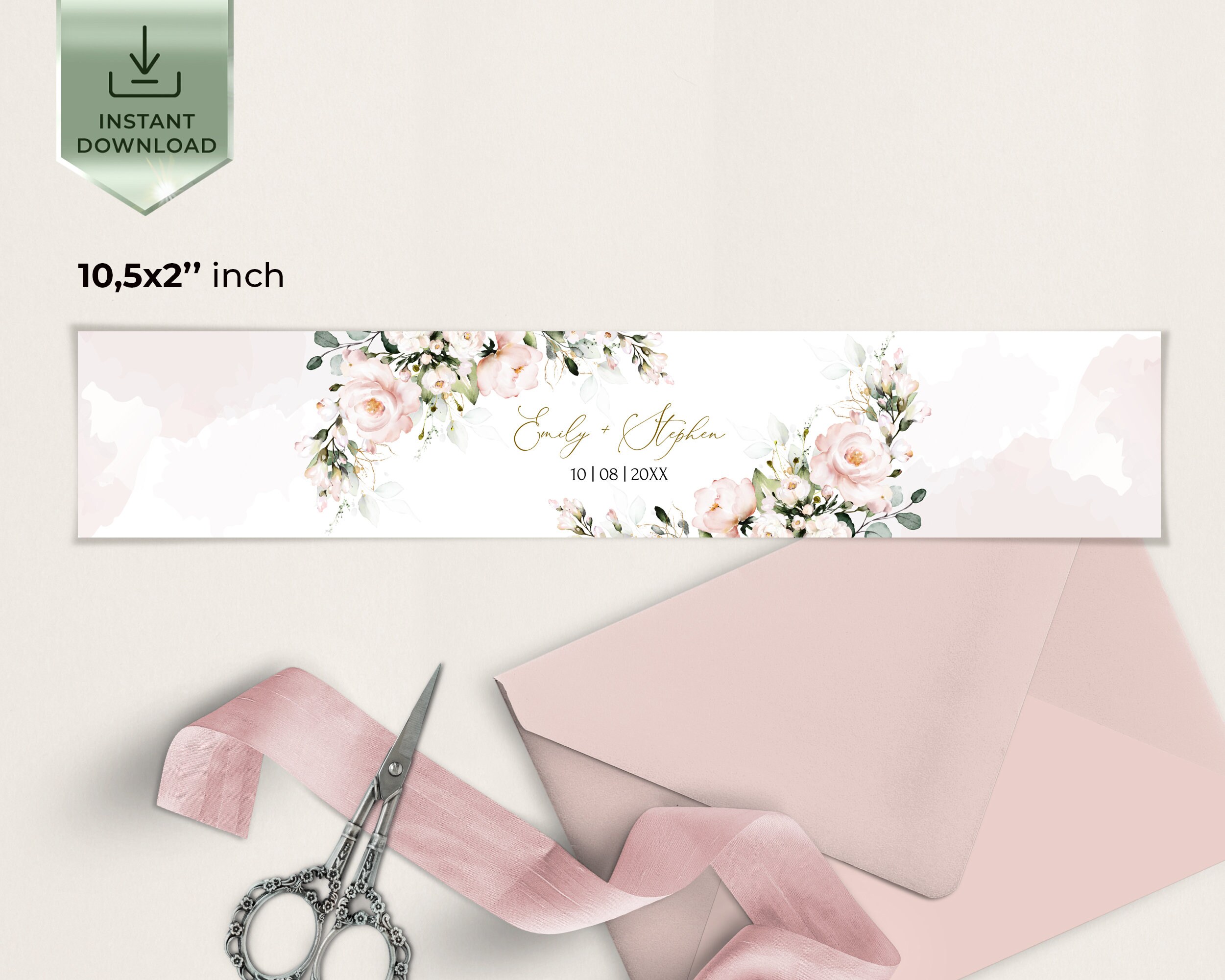 Wedding Belly Band Editable Soft Pink Wedding Belly Band for Invitation Printable Blush Pink ...