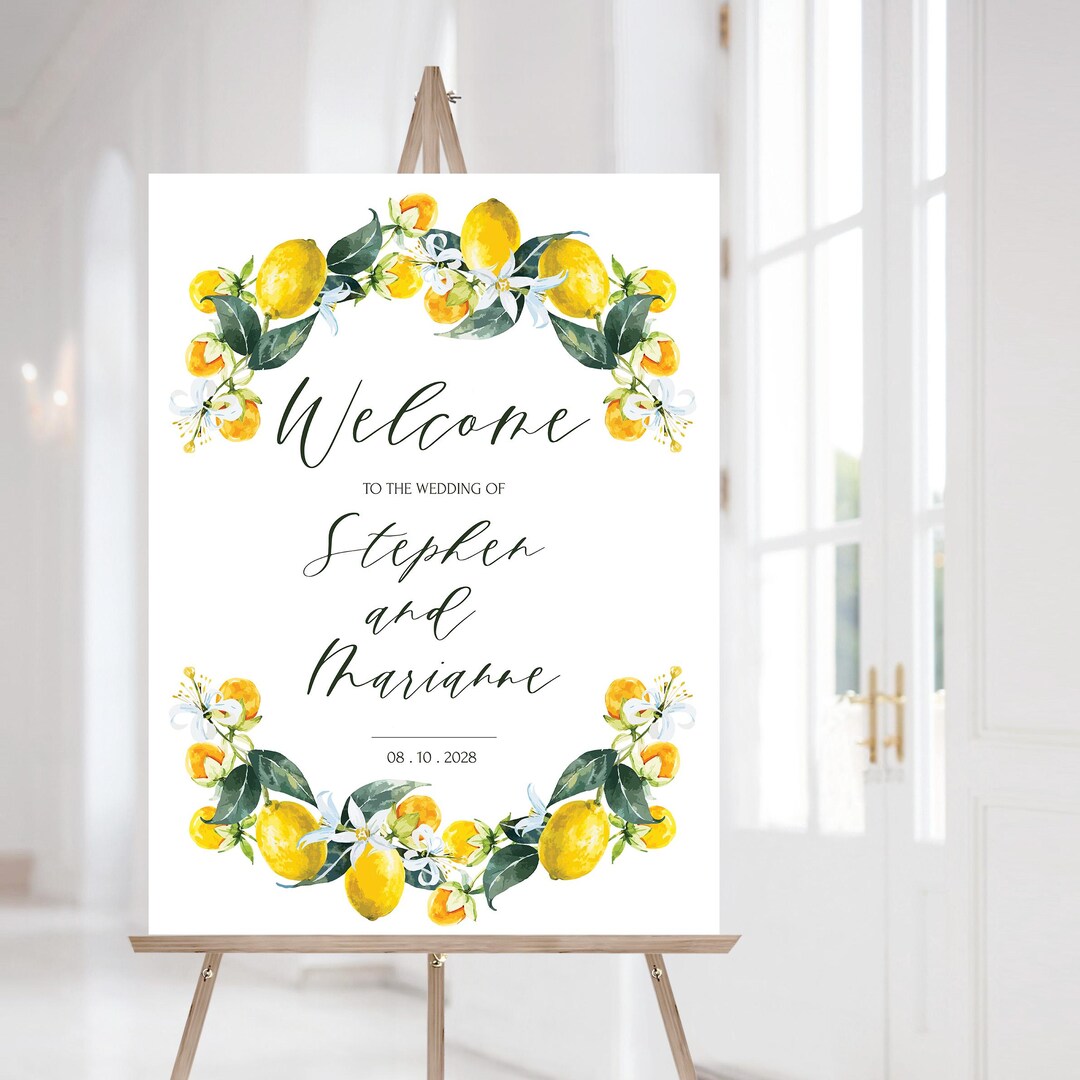 Lemon Citrus Wedding Welcome Sign Template: Italian Decor (printable ...