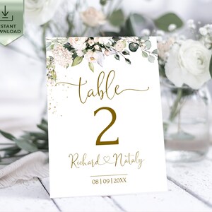 SAINT - Table Numbers Template, Printable Soft Pink Rose Table Numbers ...