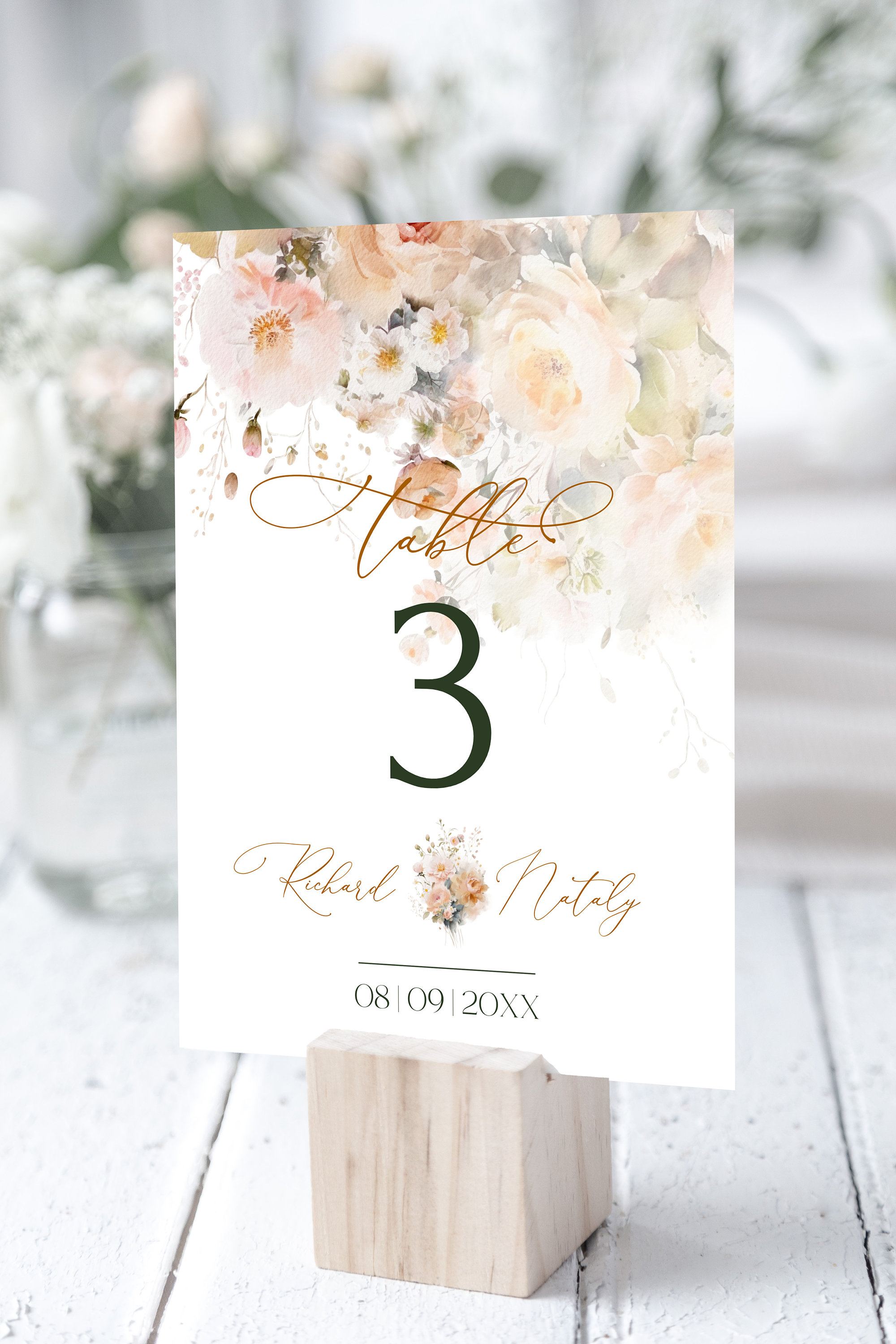 Peach Floral Wedding Table Numbers: Bohemian Watercolor (digital ...