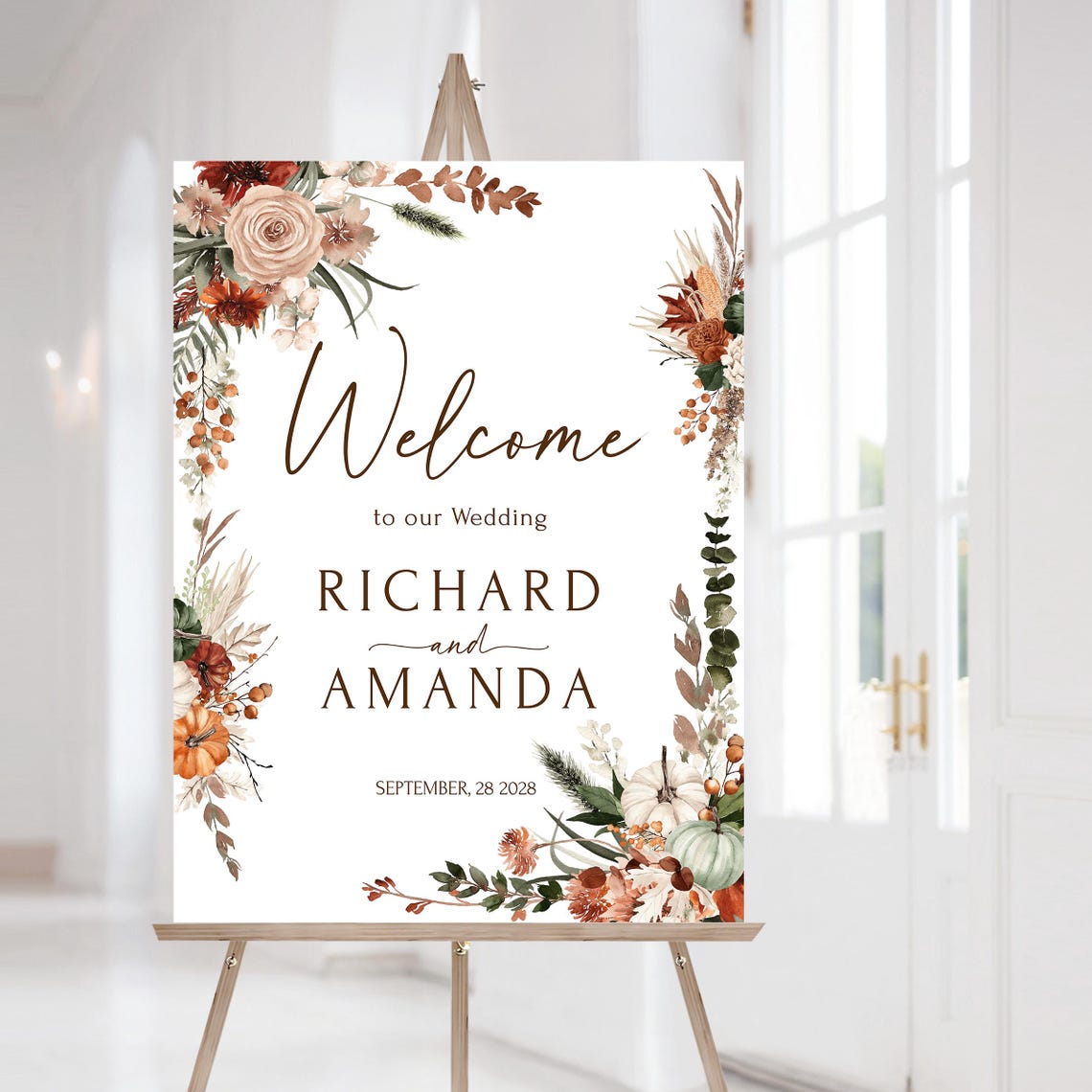 Fall Wedding Welcome Sign Boho Terracotta Autumn Pumpkin Template ...