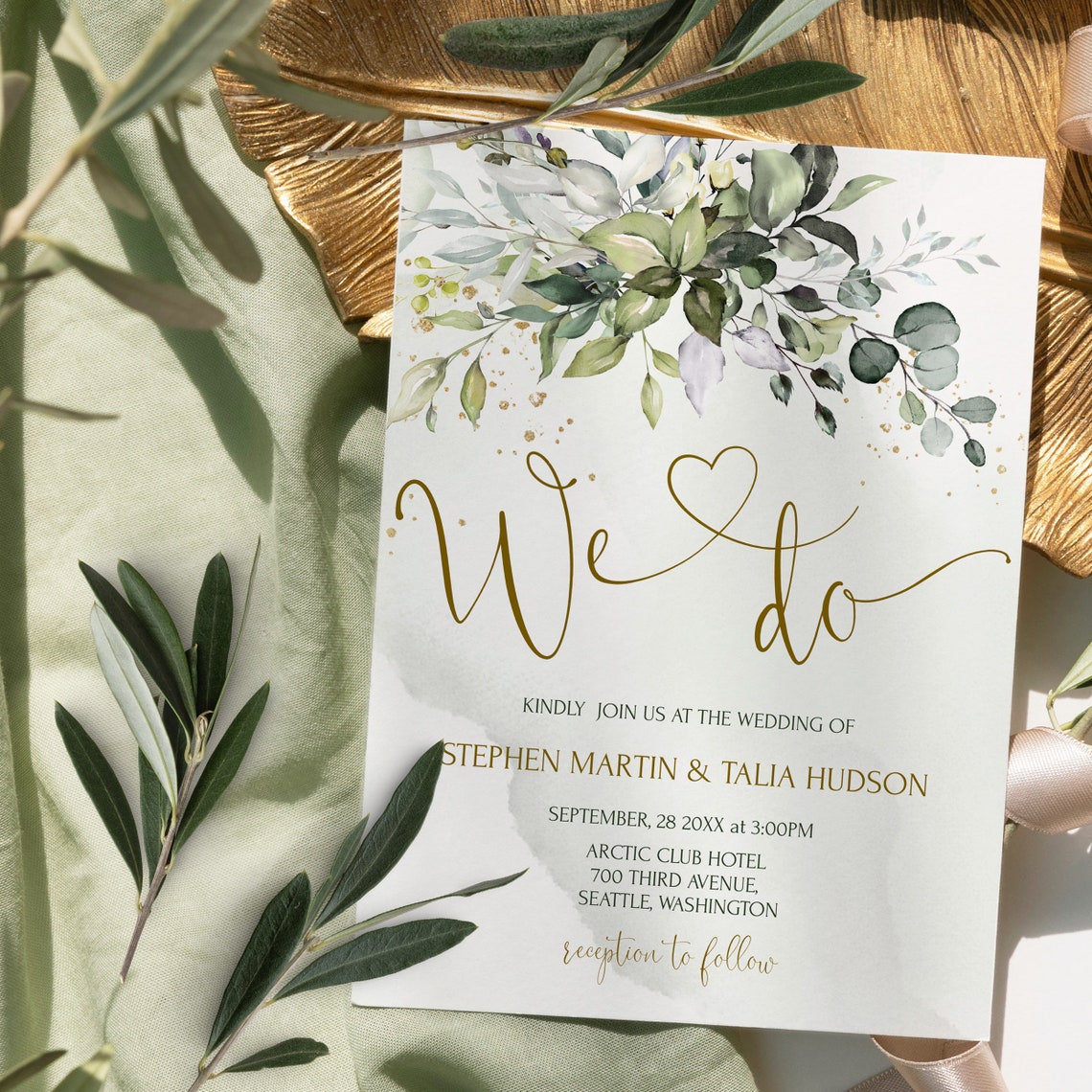 Eucalyptus We Do Wedding Invitation Template Printable - Etsy
