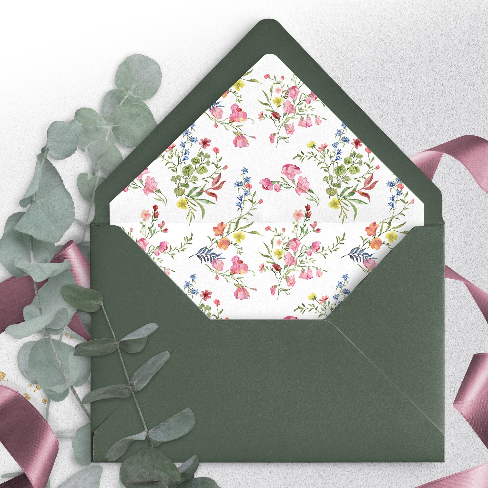 Wildflowers Envelope Liner Template Printable Pink Liner for Envelope ...