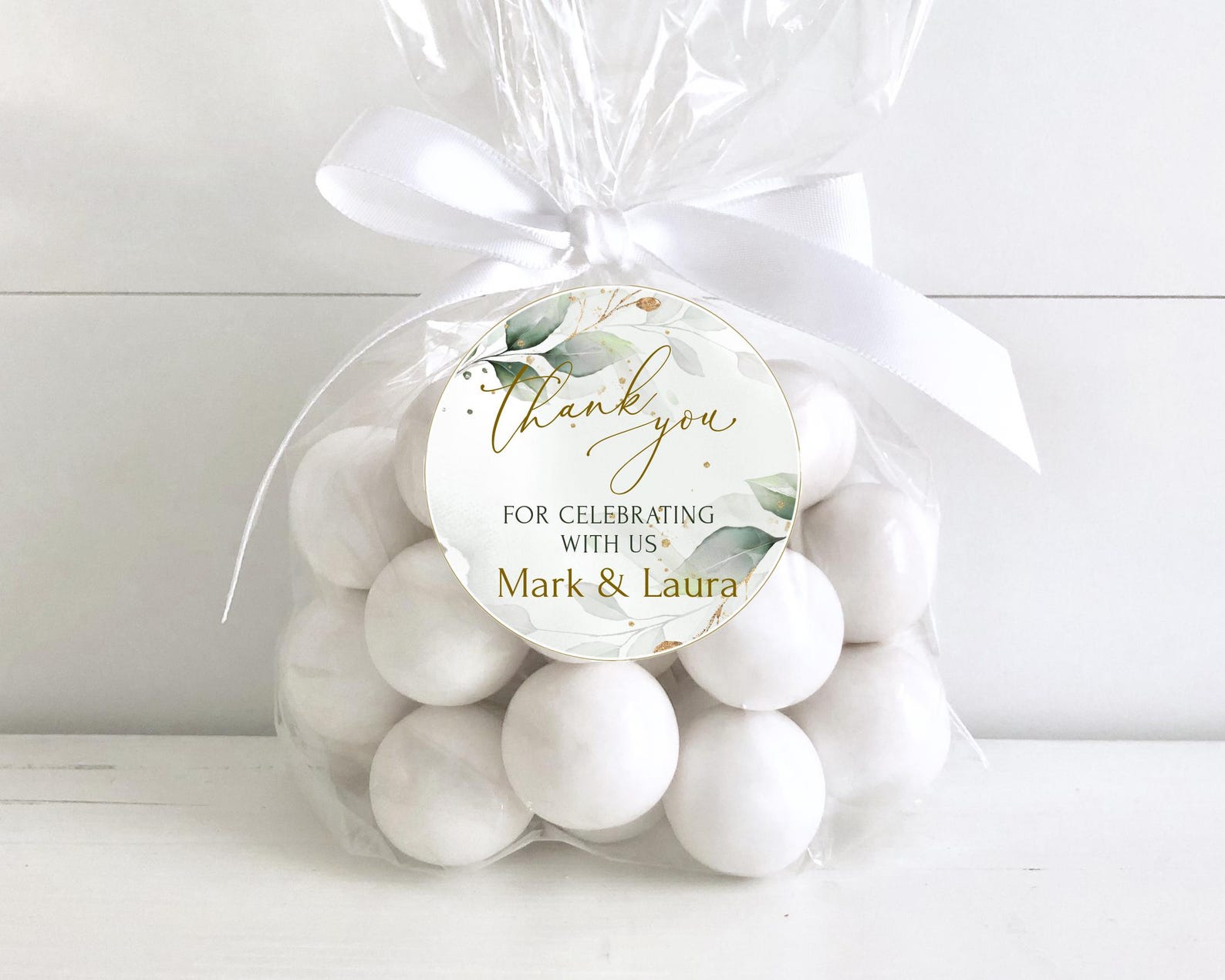 Sticker Favors Tag Template Download, Printable Greenery & Gold Wedding ...