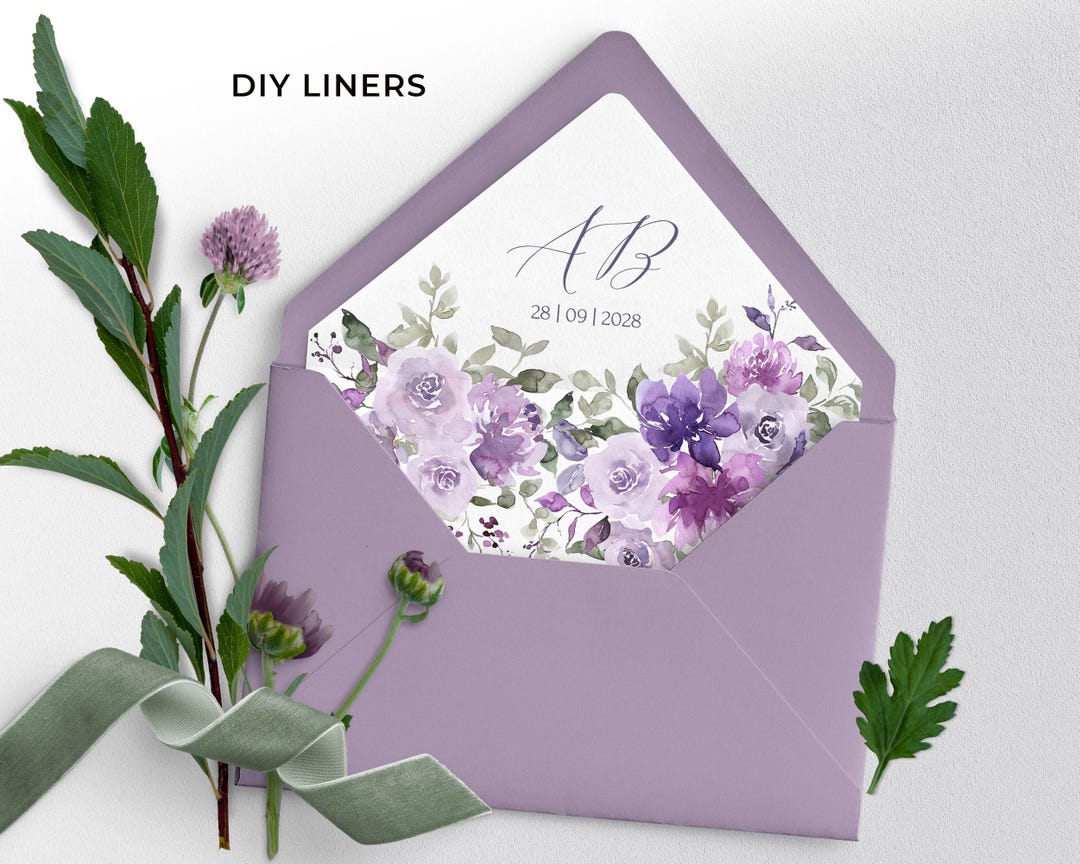 Lilac Envelope Liner Template, Printable Watercolor Liner Envelope ...