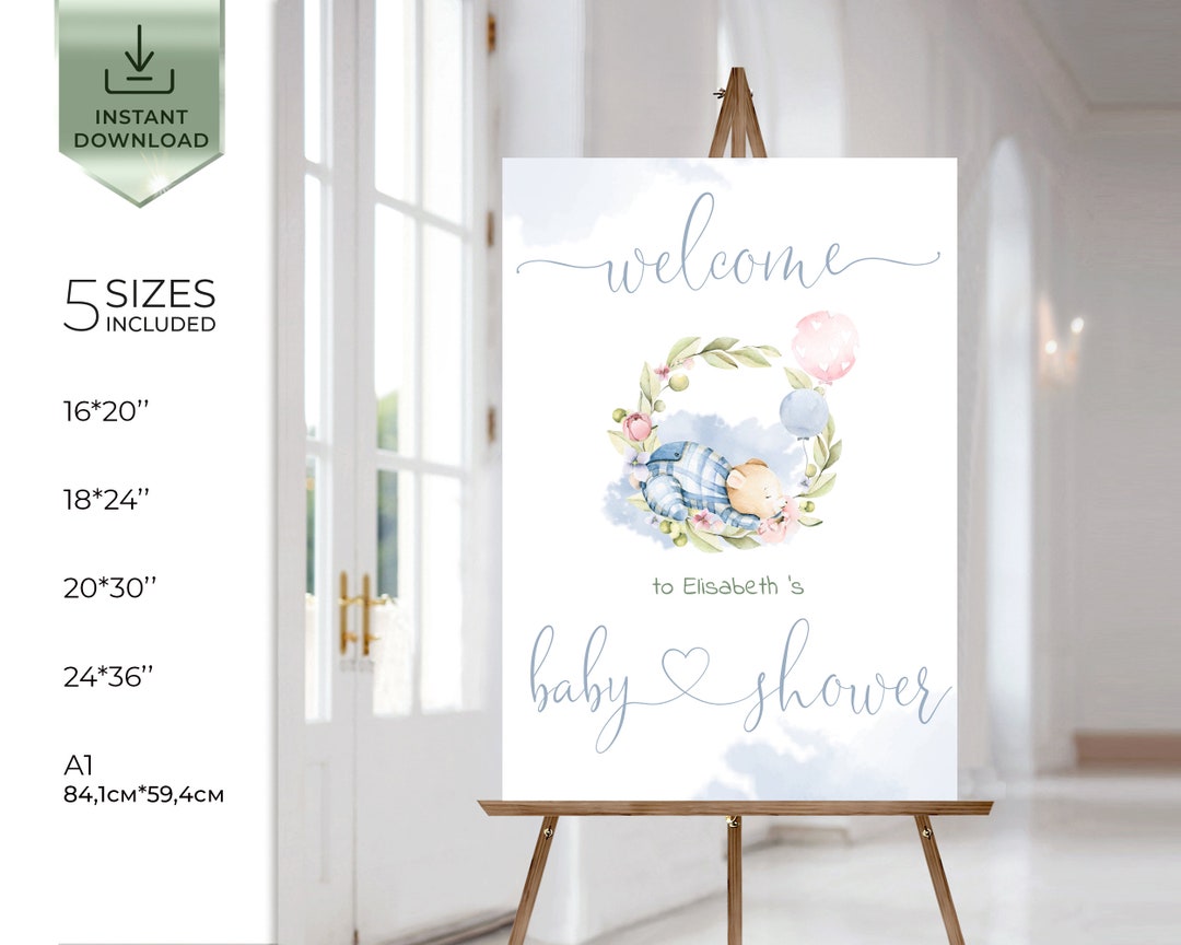 MILO Baby Shower Welcome Sign Template Editable Bear Gender - Etsy
