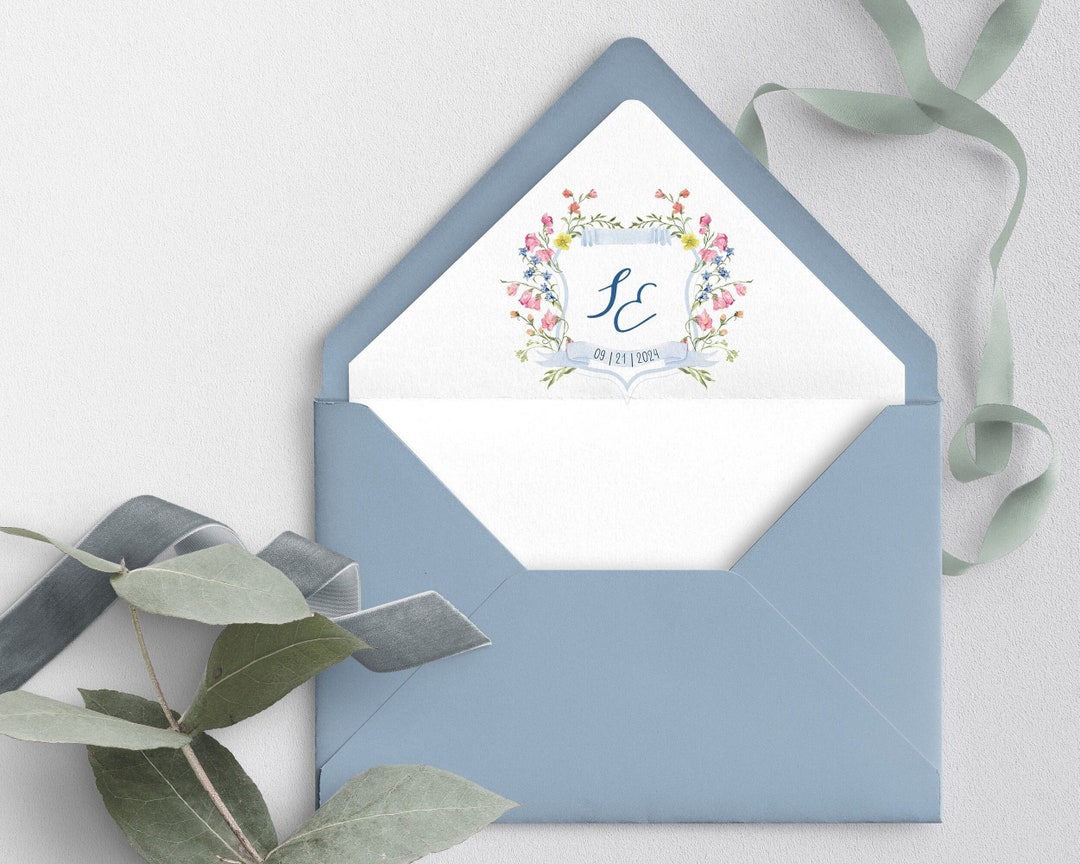 Crest Envelope Liner Template Printable Blue Wildflowers Wedding Liner ...