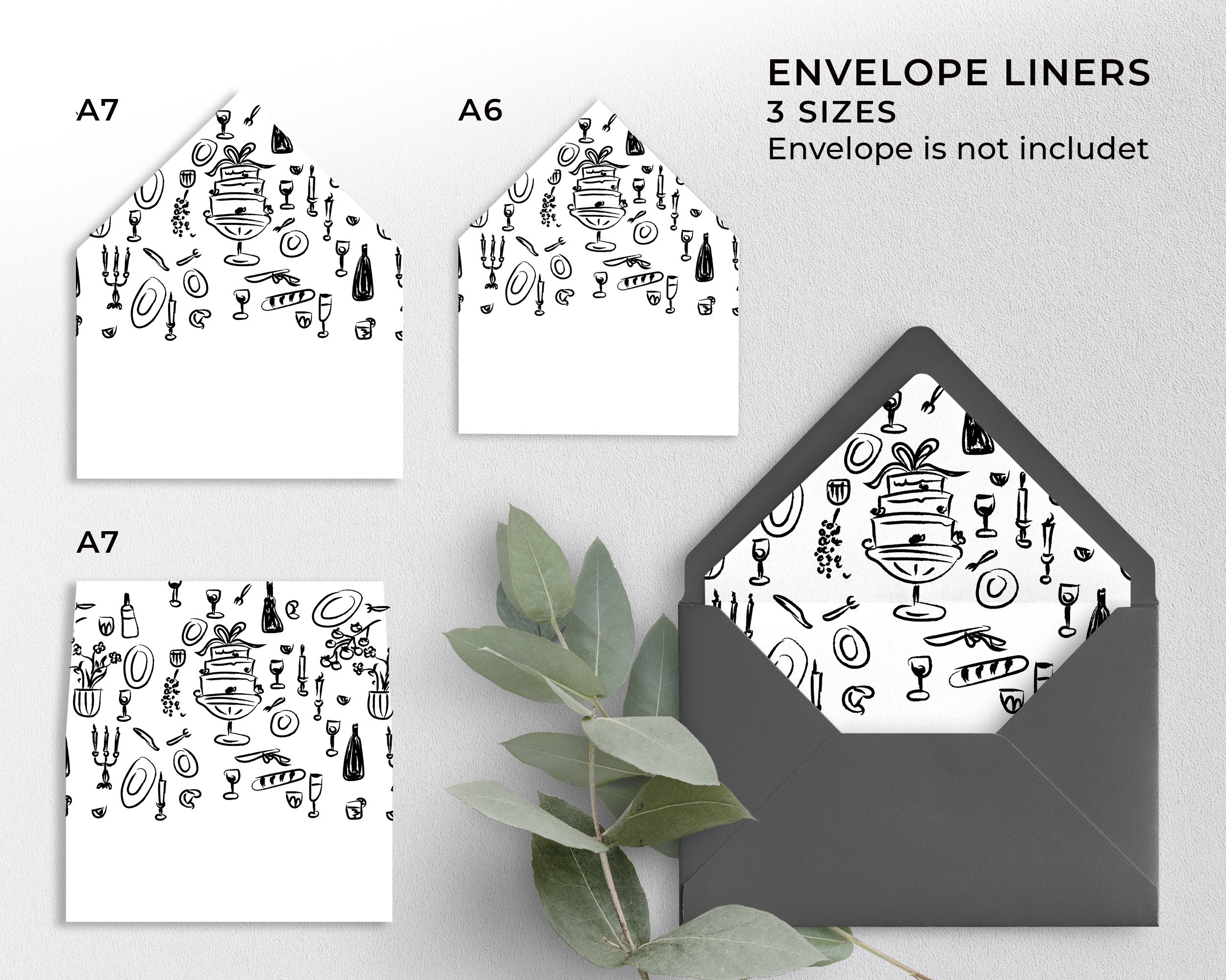 Hand Drawn Envelope Liner Template Hand Drawn Scribble Illustrations ...
