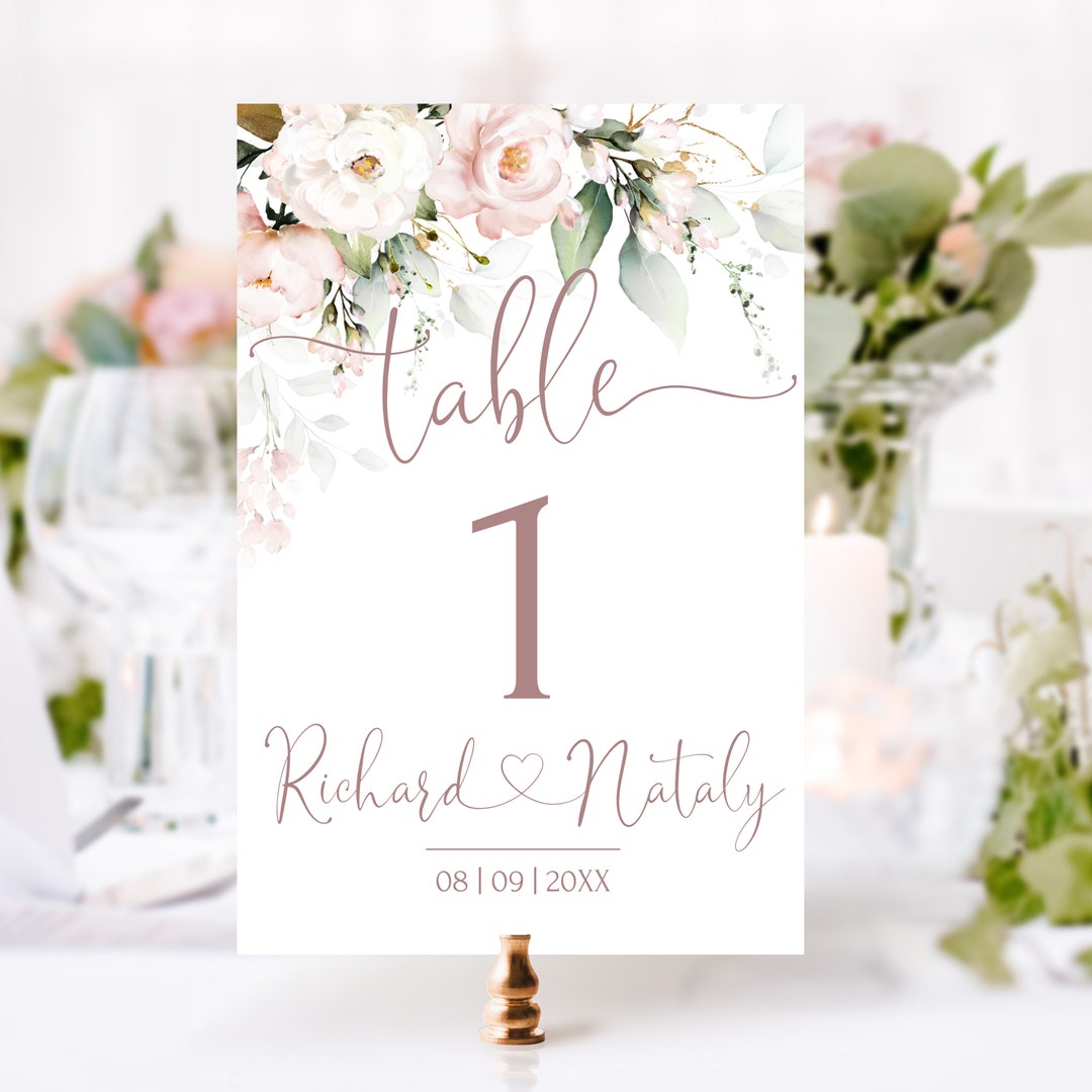 Soft Pink Table Numbers Template, Printable Blus Pink Wedding Table ...