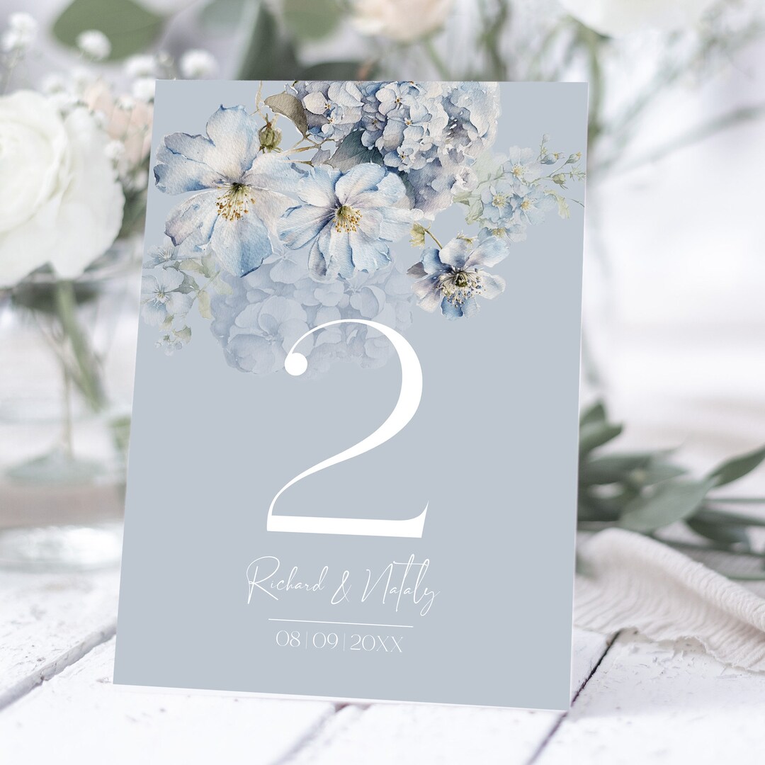 Dusty Blue Bloom Table Numbers Template | Printable Floral Wedding ...