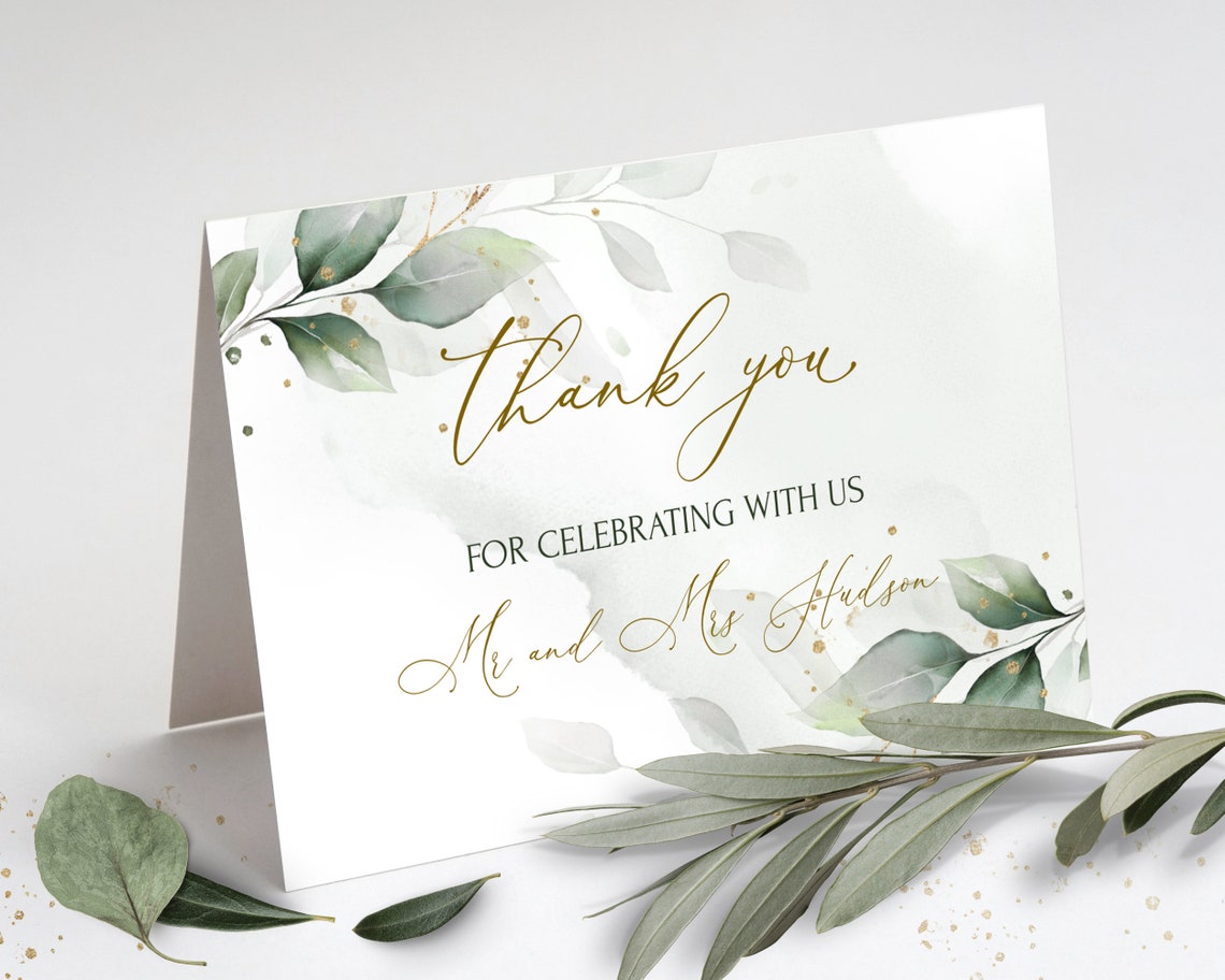 Eucalyptus Thank You Card Template: Sage Green Wedding DIY (printable ...