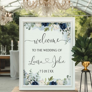 BLUE Welcome Sign Template, Royal Blue Printable Wedding Welcome Poster ...