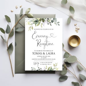 Evening Reception Invitation Template, Printable Greenery Wedding ...