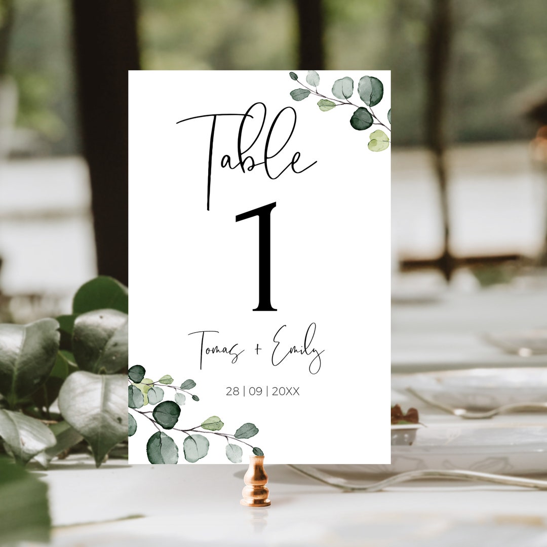 MINIMALIST Table Numbers Template, Printable Green Wedding Table ...