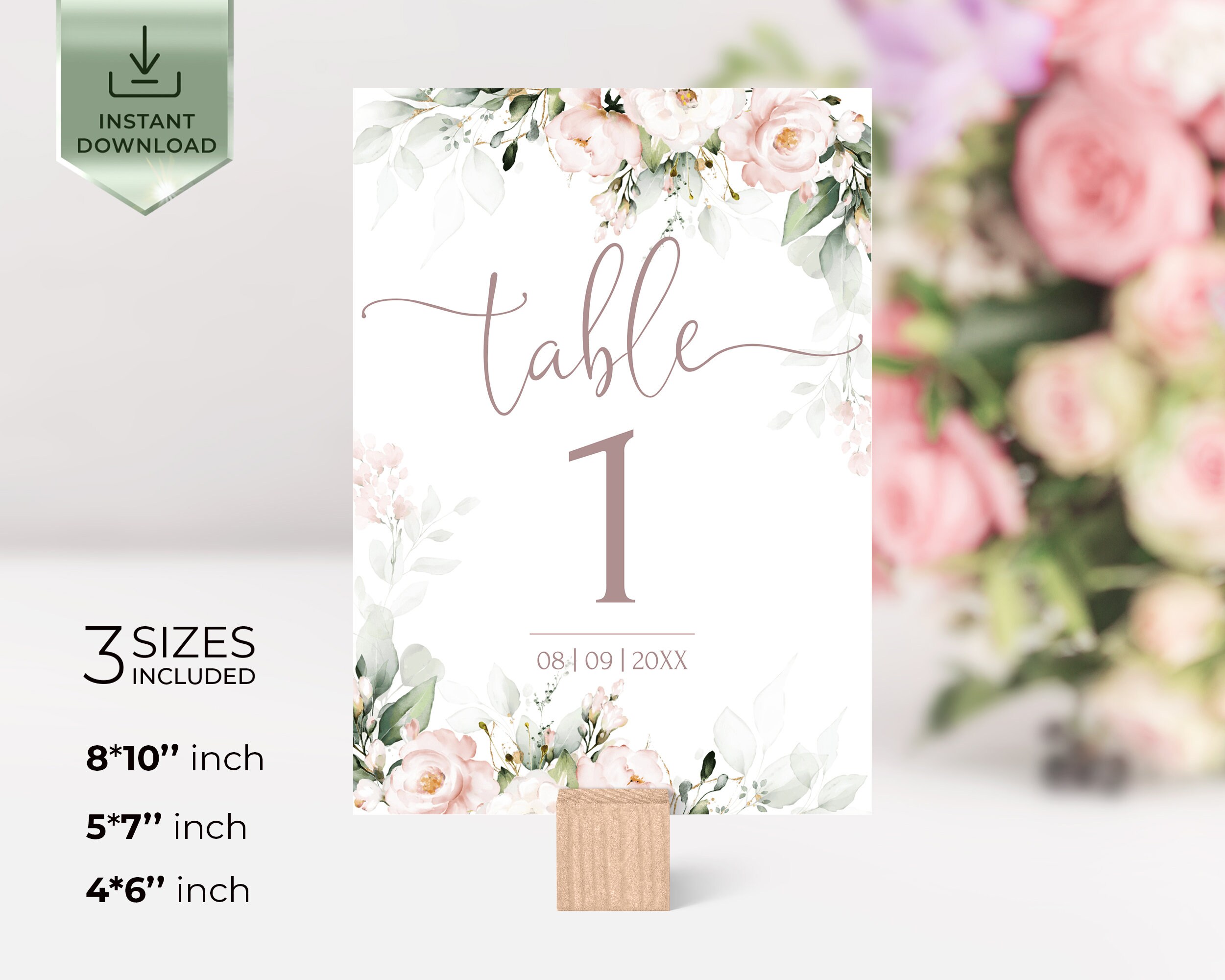 Soft Pink Table Numbers Template Printable Blus Pink Wedding Table ...