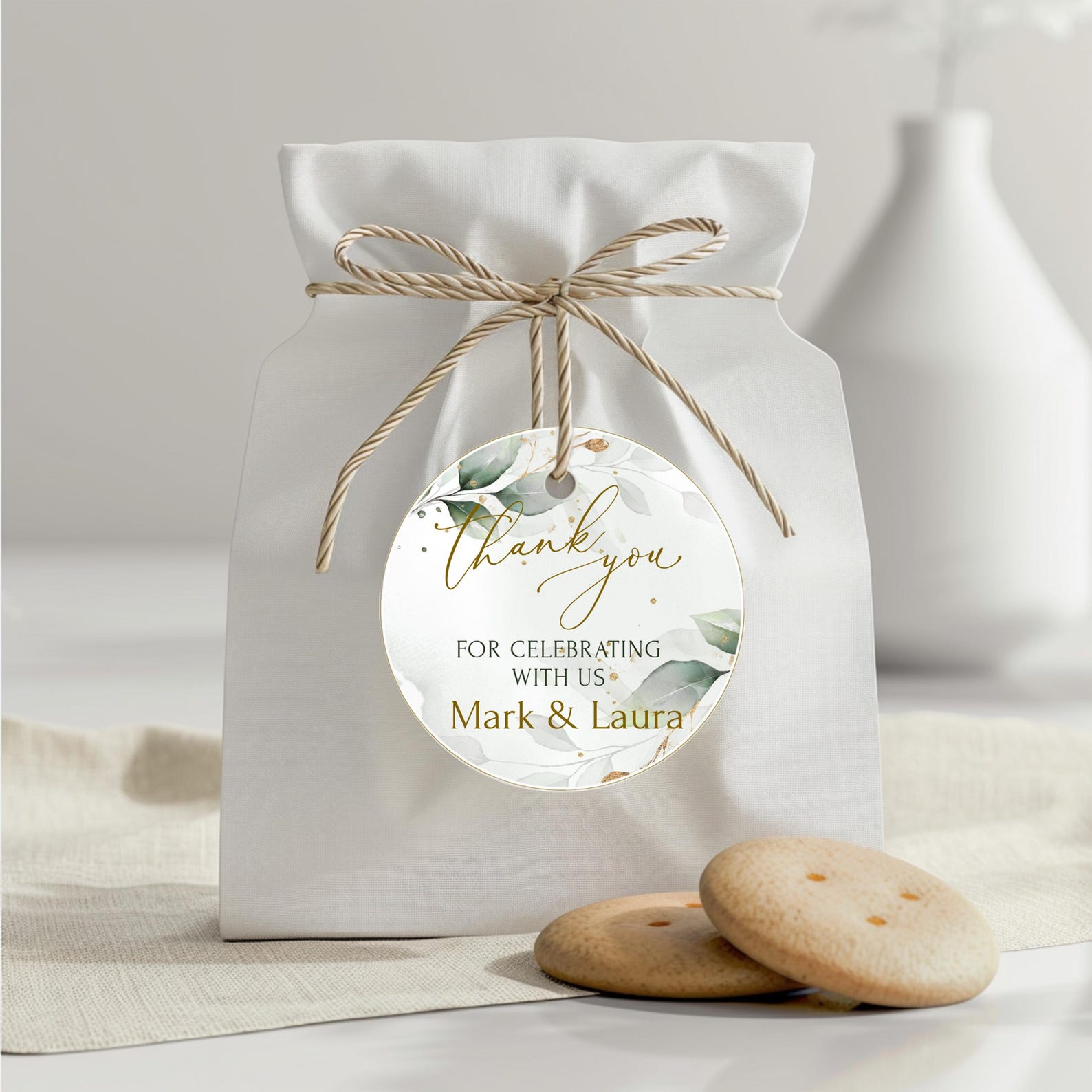 Sticker Favors Tag Template Download, Printable Greenery & Gold Wedding ...