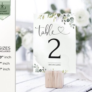 Table Numbers Template, Printable Greenery Wedding Table Number ...