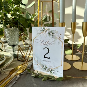 Greenery Table Numbers Template Geometric Printable Greenery & Gold ...
