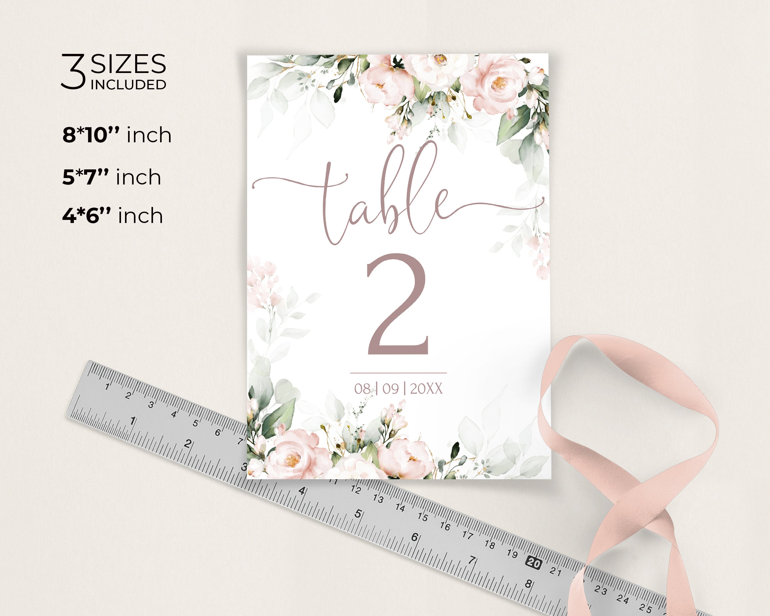 Soft Pink Table Numbers Template Printable Blus Pink Wedding Table ...