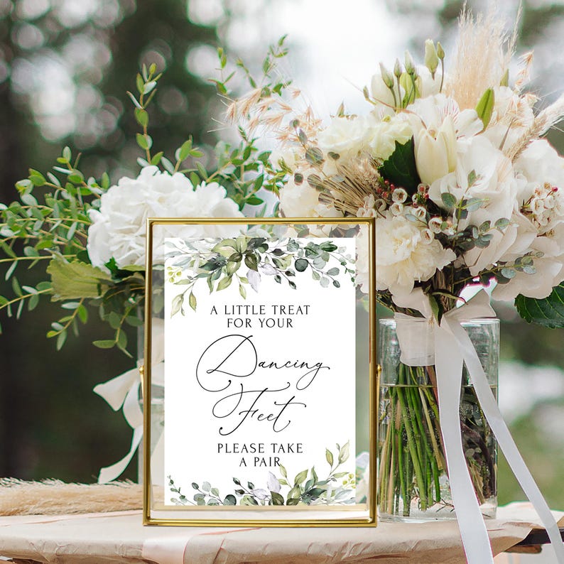 Dancing Feet Wedding Sign Printable: Greenery & Gold (PDF) - Etsy