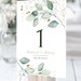 Sage Green Table Numbers Template | Printable Greenery Gold Wedding ...