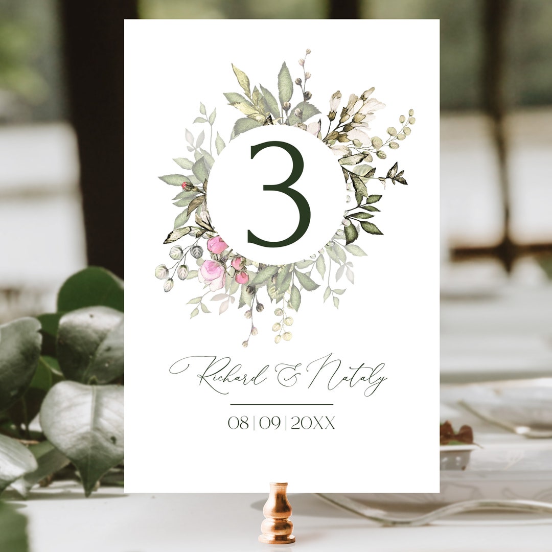 Blush Pink Table Numbers Template, Printable Blush Pink Wedding Table ...