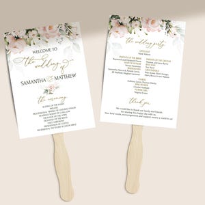 Blush Pink Wedding Program Fan Template, Soft Pink Flowers Printable ...