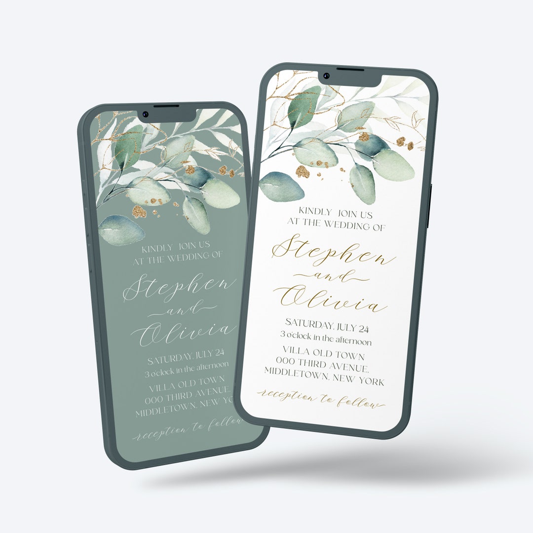 Sage Green Wedding Digital Invitation Eucalyptus Wedding Text Sms ...