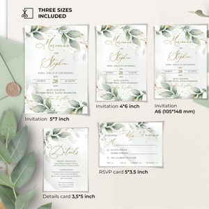 Sage Green Wedding Invitation Template, Greenery Gold Wedding Invite ...