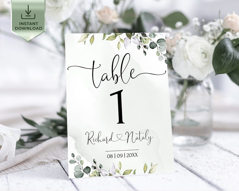 Table Numbers Template Printable Greenery Wedding Table - Etsy