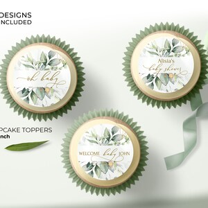 Greenery Cupcake Toppers Template, Printable Greenery Gold Cupcake ...