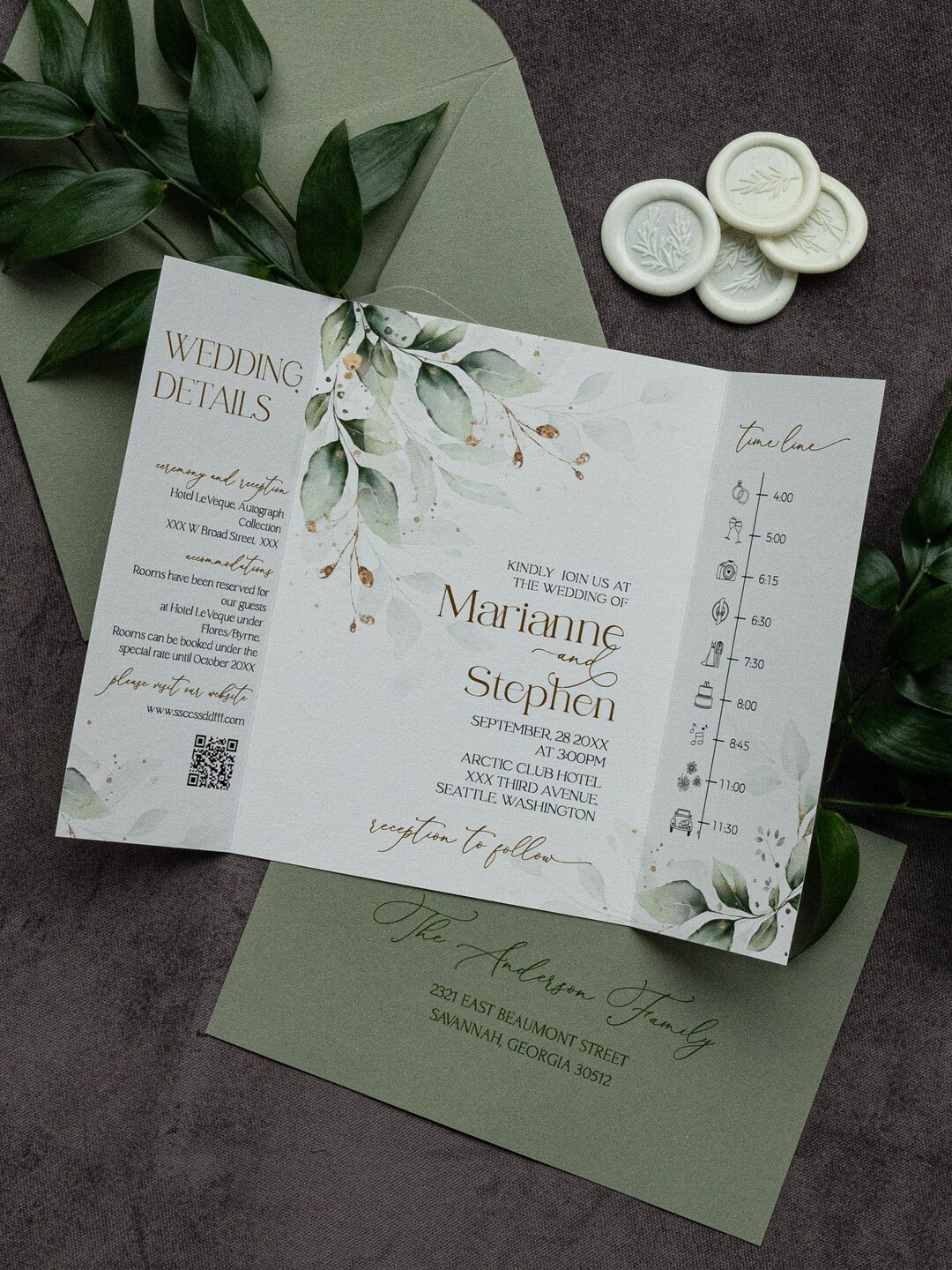 Printed Gatefold Wedding Invitation, Eucalyptus Wedding Gatefold ...