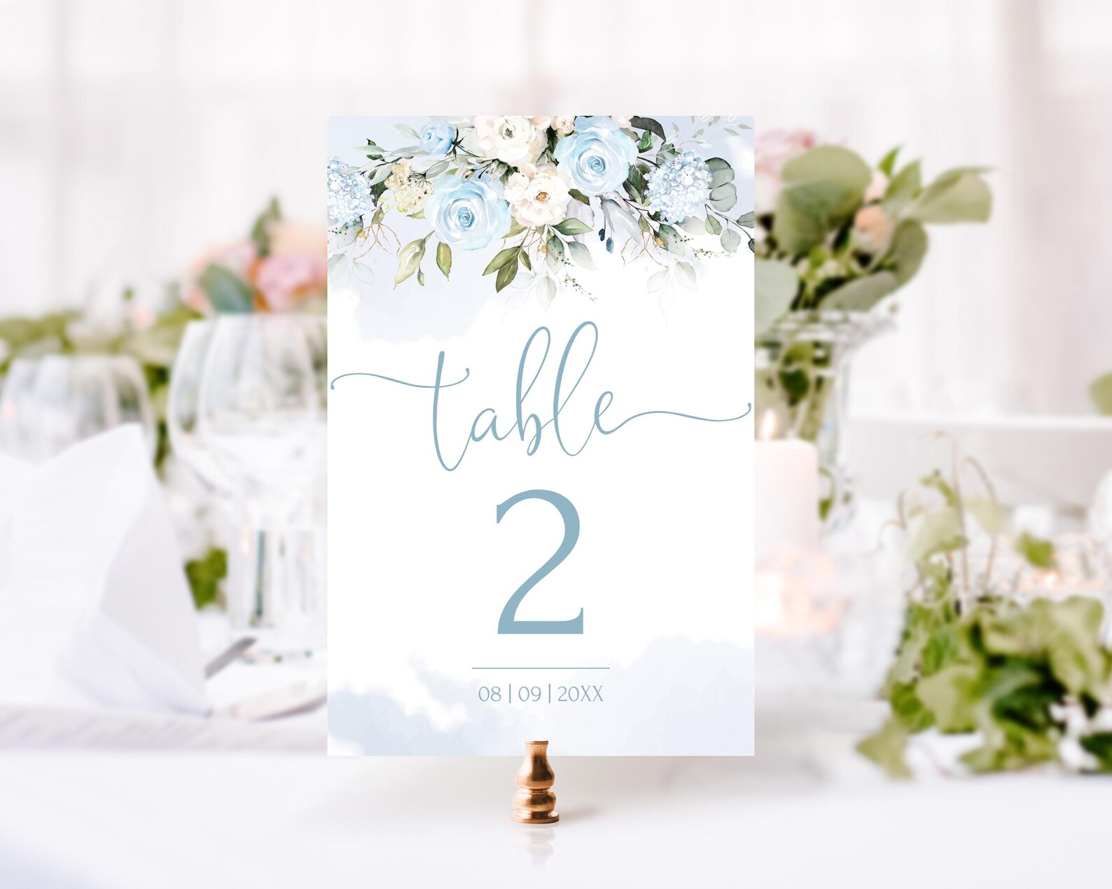 Blue Floral Wedding Table Numbers Template (printable) - Etsy