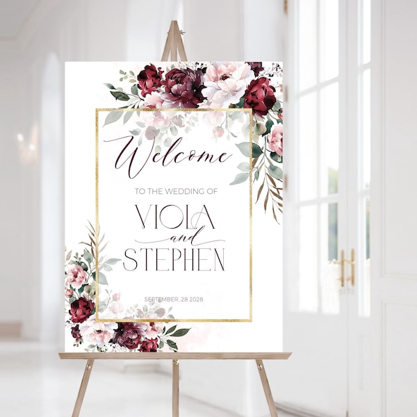 Burgundy Wedding Welcome Sign - Etsy