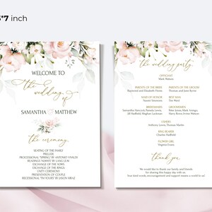 Blush Pink Wedding Program Fan Template, Soft Pink Flowers Printable ...
