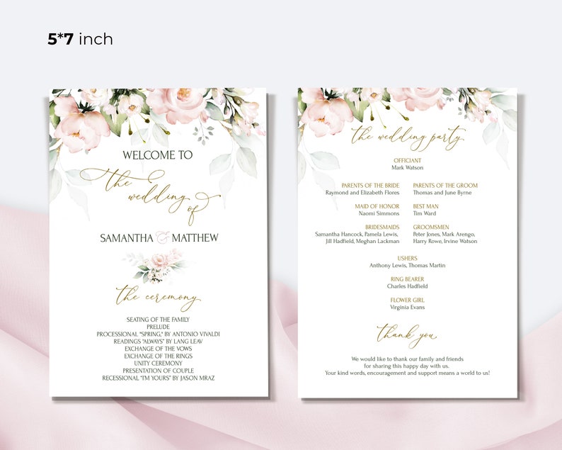 ROSE Editable Program Template Soft Pink Flowers Printable - Etsy