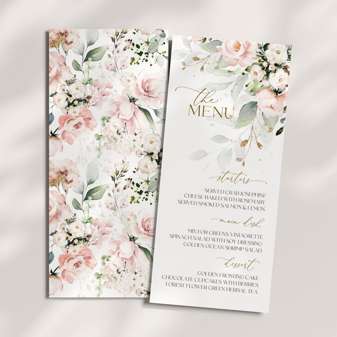 Blush Pink Menu Template Printable Pink Flowers Wedding Menu Card ...