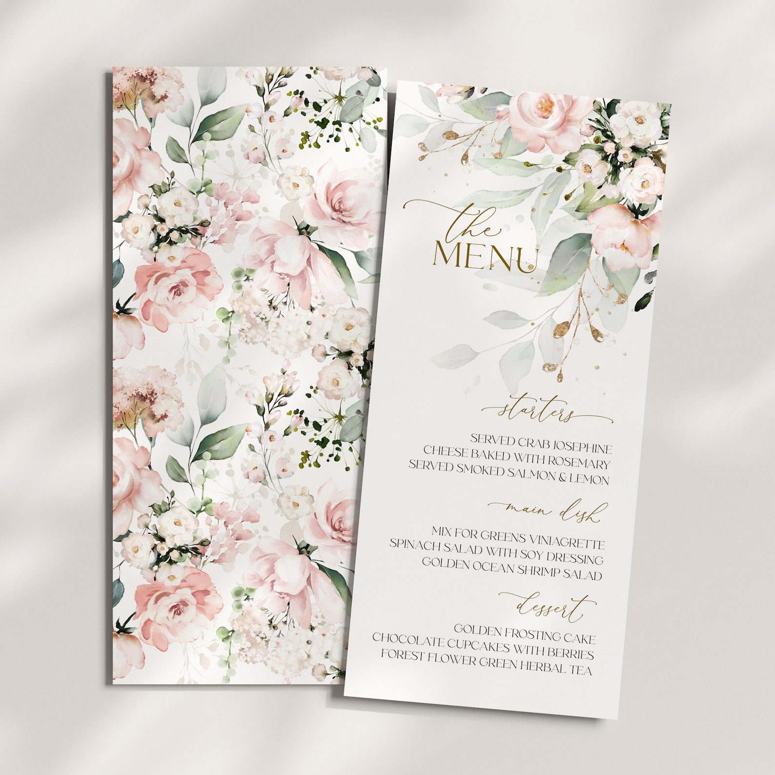 Blush Pink Menu Template, Printable Pink Flowers Wedding Menu Card ...