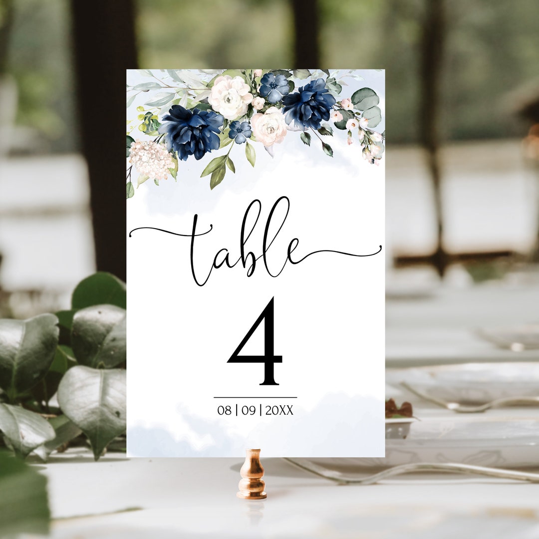 ROYAL Blue Table Numbers Template, Printable Blue Navy Table Numbers ...