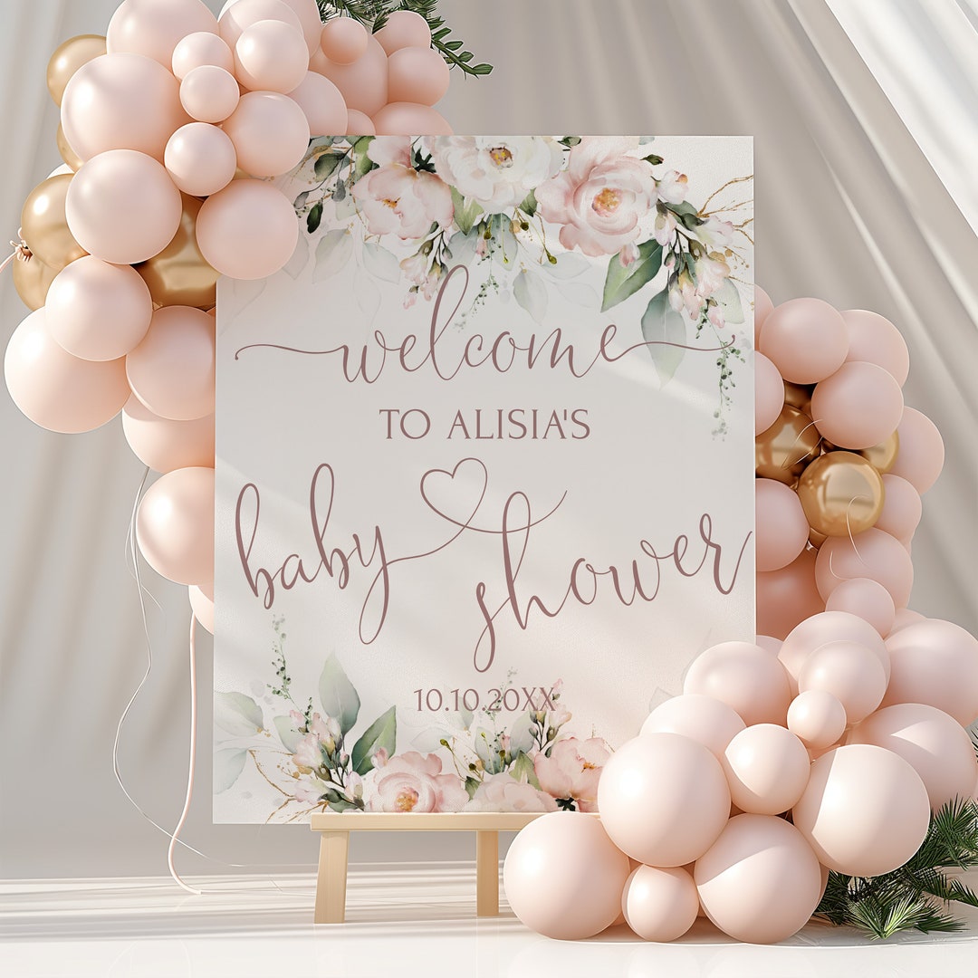 Blush Pink Baby Shower Welcome Sign Template, Editable Blush Pink ...