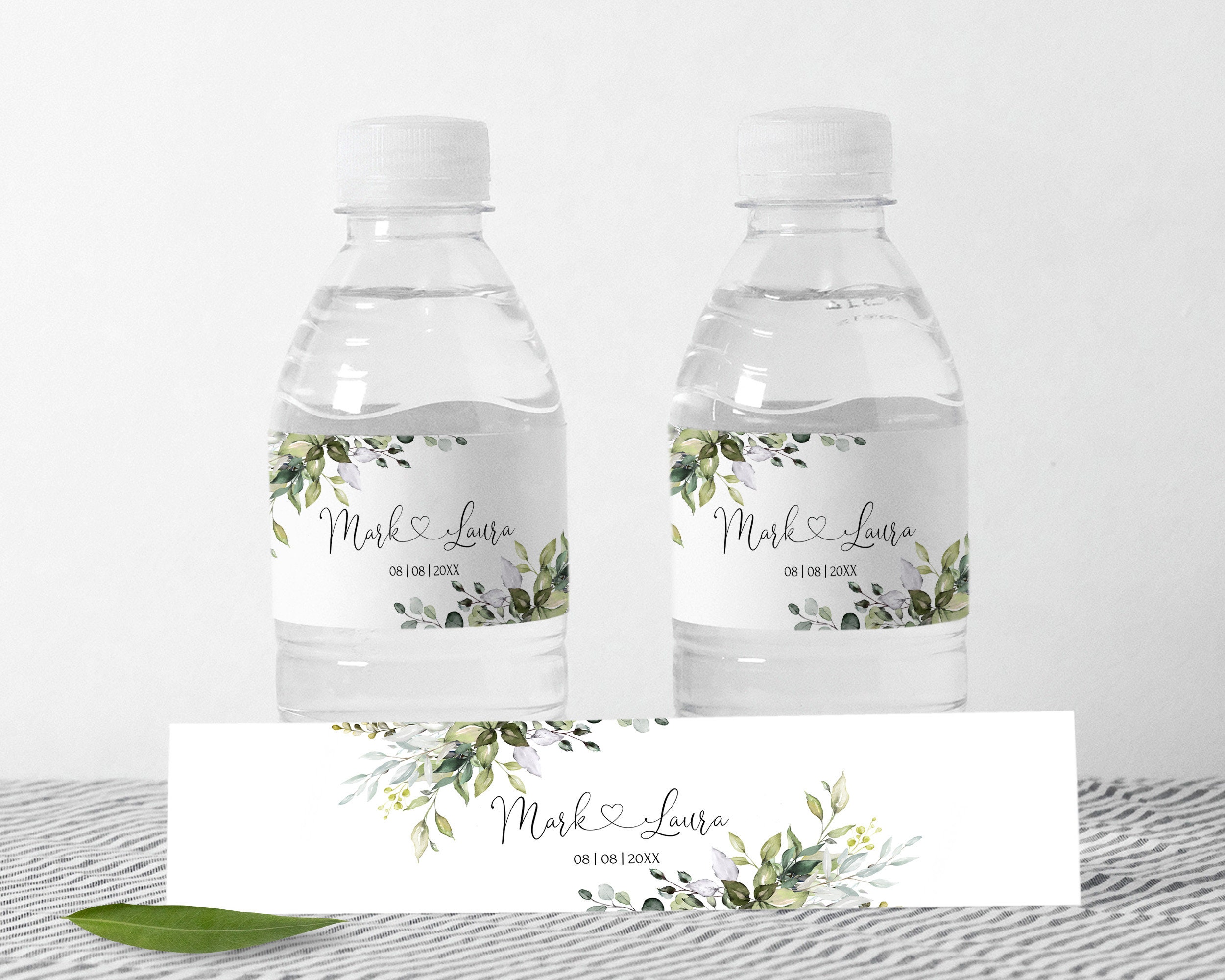 Water Bottle Label Template, Greenery Bottle Label Download, Editable ...