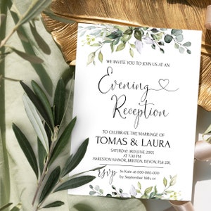 Evening Reception Invitation Template, Printable Greenery Wedding ...