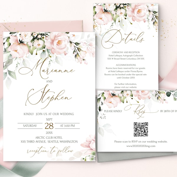 Blush Wedding Invite - Etsy