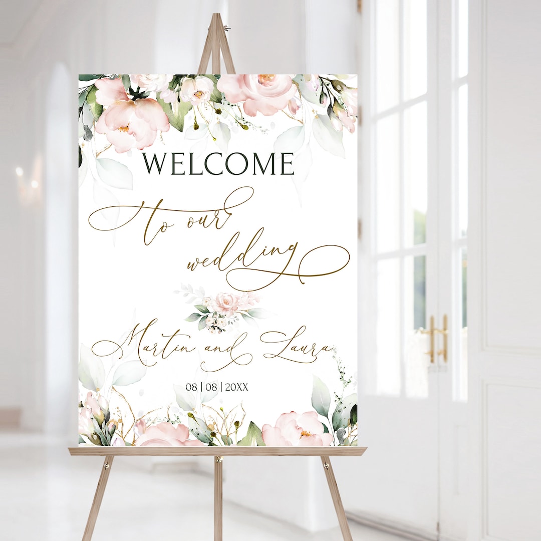 Bluen Pink Wedding Welcome Sign Template, Editable Blush Pink Welcome ...
