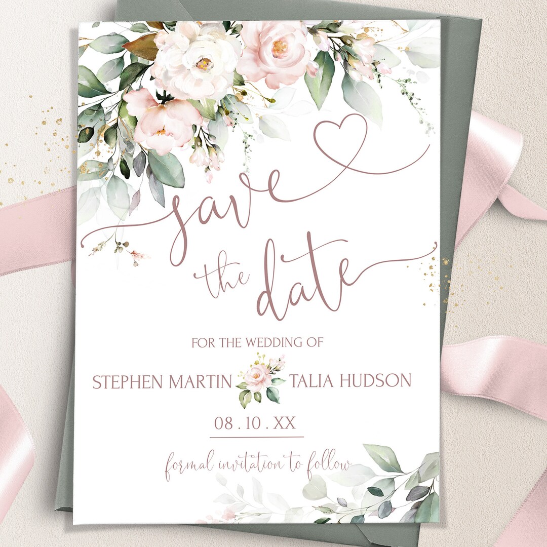 Blush Pink Save the Date Template, Printable Soft Pink Save the Date ...