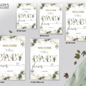 Baby Shower Welcome Sign | Sage Green & Gold Printable Baby Shower Sign ...
