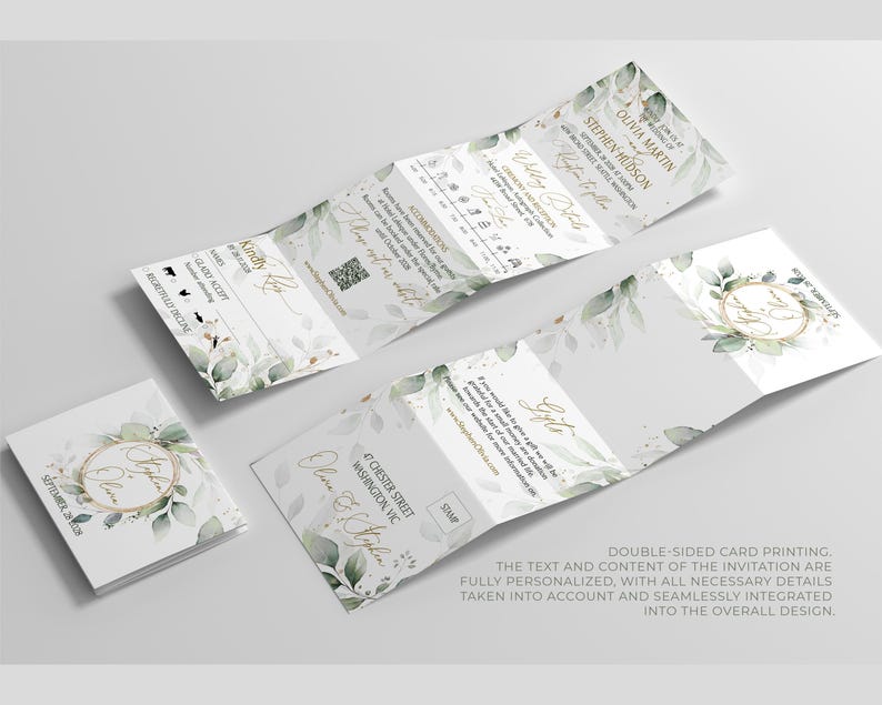 Sage Concertina Wedding Invitation RSVP Card, Trifold Invitation ...