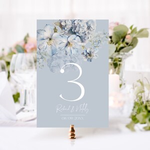 Dusty Blue Bloom Table Numbers Template | Printable Floral Wedding ...