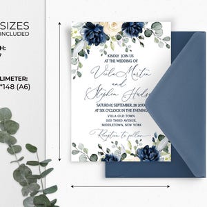 Navy Blue Wedding Invitation Template | Royal Blue Wedding Invite ...